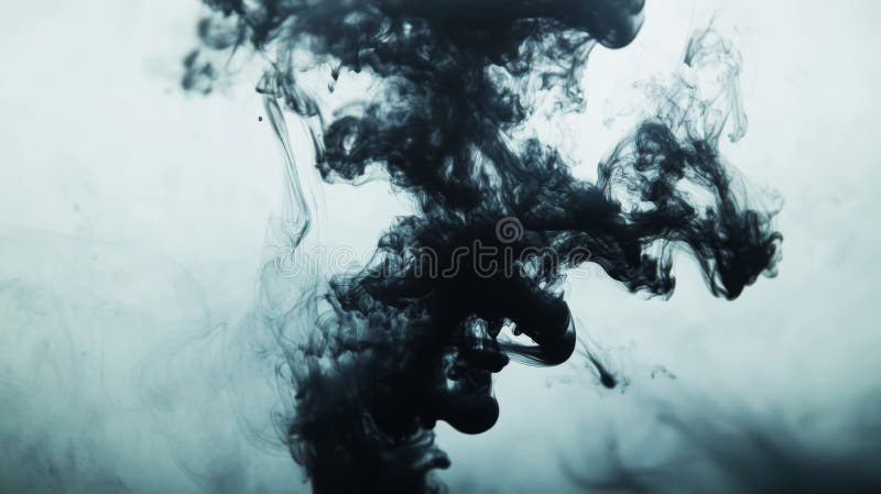 Abstract Black Ink Swirl in Water, Blue Grey Background Stock ...