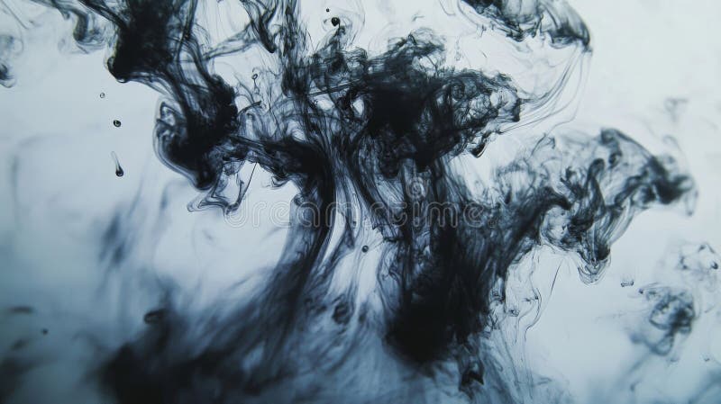 Abstract Black Ink Swirl in Water on White Background Stock ...