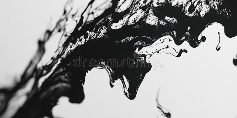 Abstract Black Ink Swirl on White Background Dynamic Fluid Art Design ...