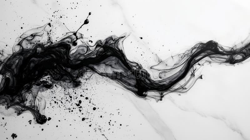 Abstract Black Ink Swirling and Diffusing in Water Against White ...
