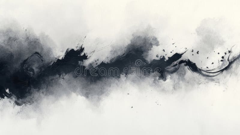 Abstract Black Ink Wash Painting on White Background Stock Illustration ...