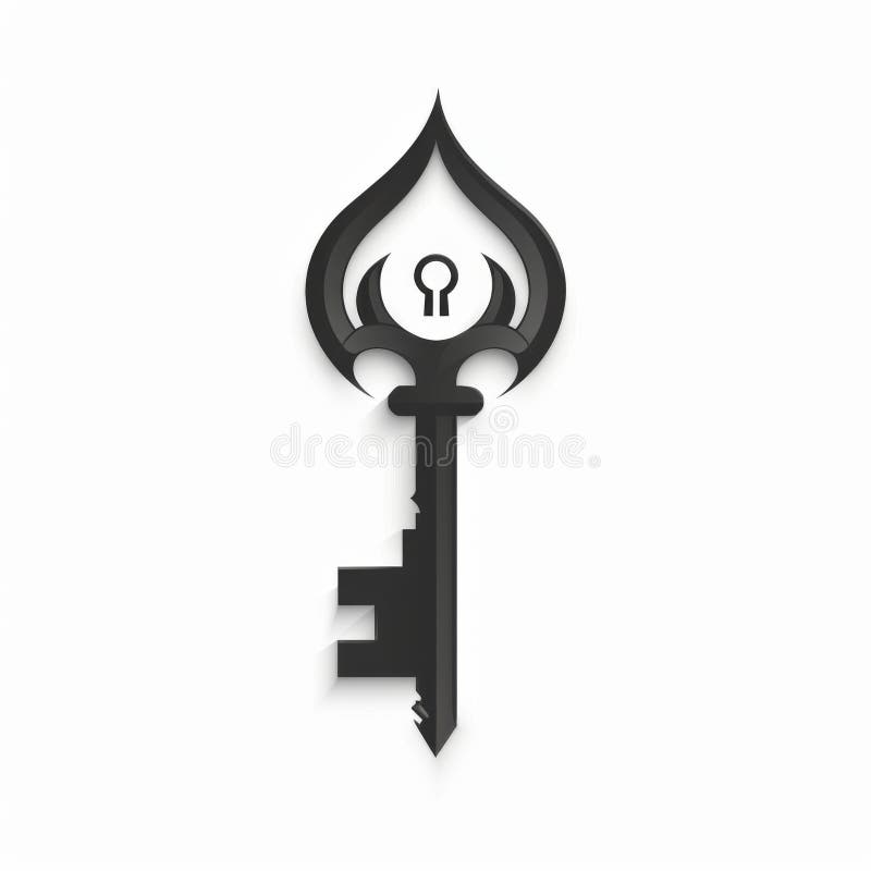 Abstract Black Key with Keyhole Element Against White Background Stock ...