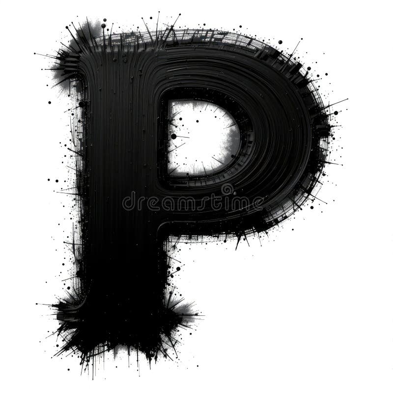 Abstract Black Letter P with Splatter Effect on White Background Stock ...
