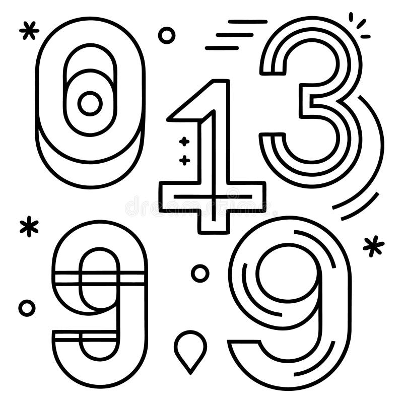 Abstract Black Line Art Numbers 0 1 3 9 Design Geometric Shapes White ...