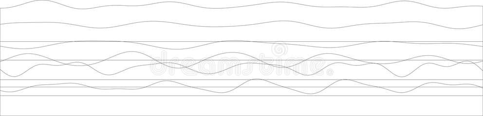 Abstract Black Line Wave Patterns on White Background with Horizontal ...
