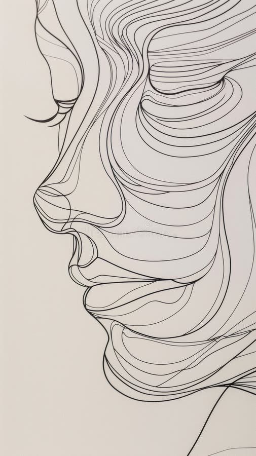 Abstract Black Lines Forming Face Profiles on White Background Stock ...