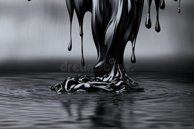 Abstract Black Liquid Dripping and Rippling on Reflective Surface Stock ...