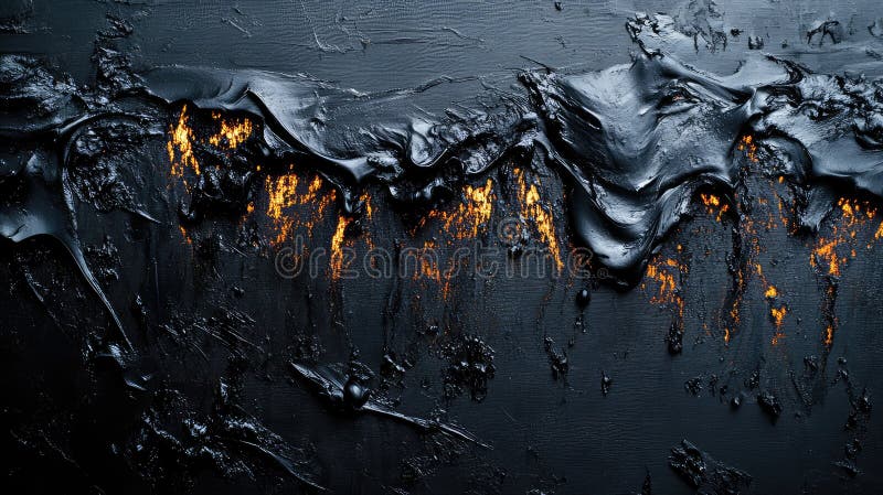 Abstract Black Melted Plastic Texture with Charred and Oil Paint ...