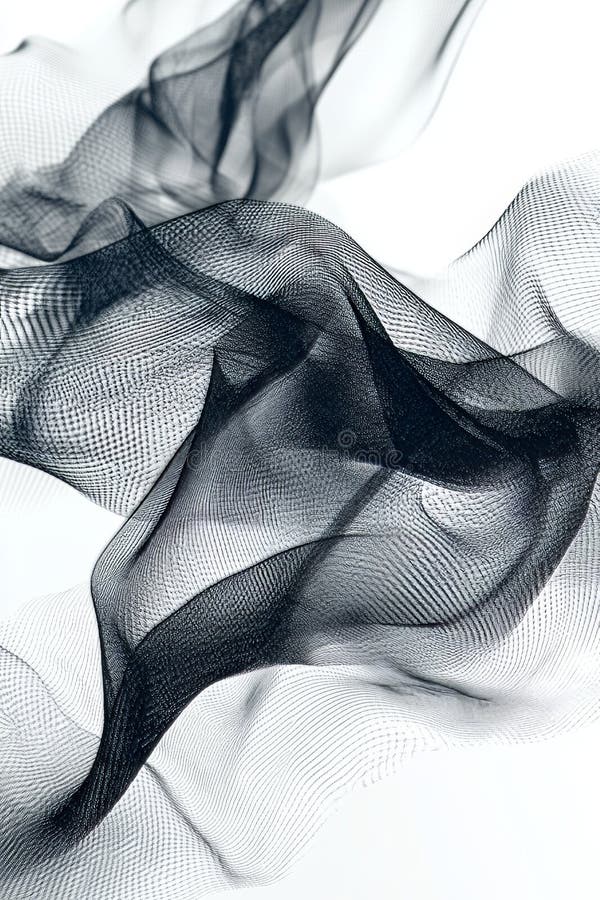Abstract Black Mesh Fabric Waves on White Background Creating a Dynamic ...