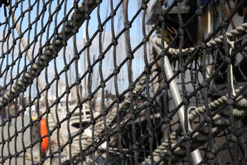 Abstract Black Netting on Old Clipper Ship in Harbour. Stock Photo ...