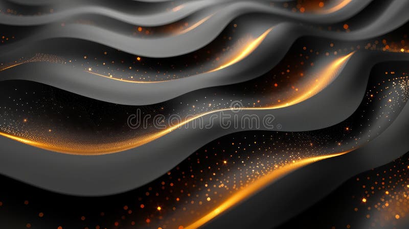 Abstract Black and Orange 3D Wave Patterns with Scattered Golden ...