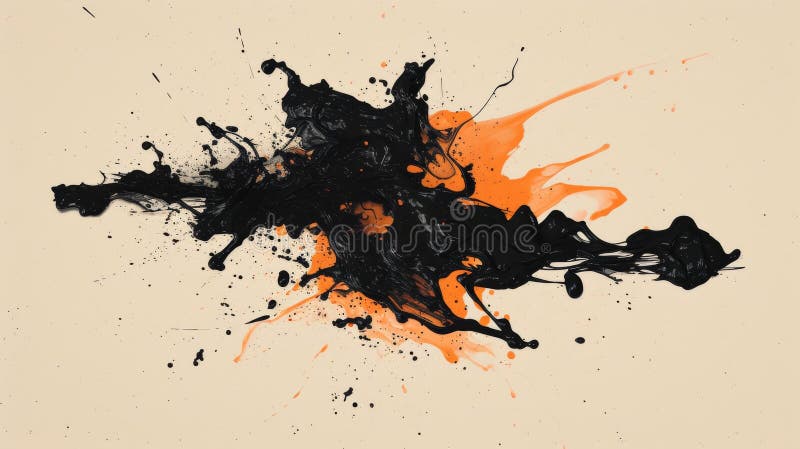 Abstract Black and Orange Paint Splatter on Beige Background Stock ...