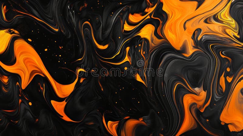 Abstract Black and Orange Swirl, Energetic Composition. Modern Art and ...