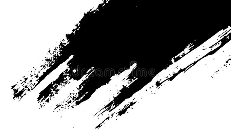 Abstract Black Paint Brush Stroke on White Isolated Horizontal ...