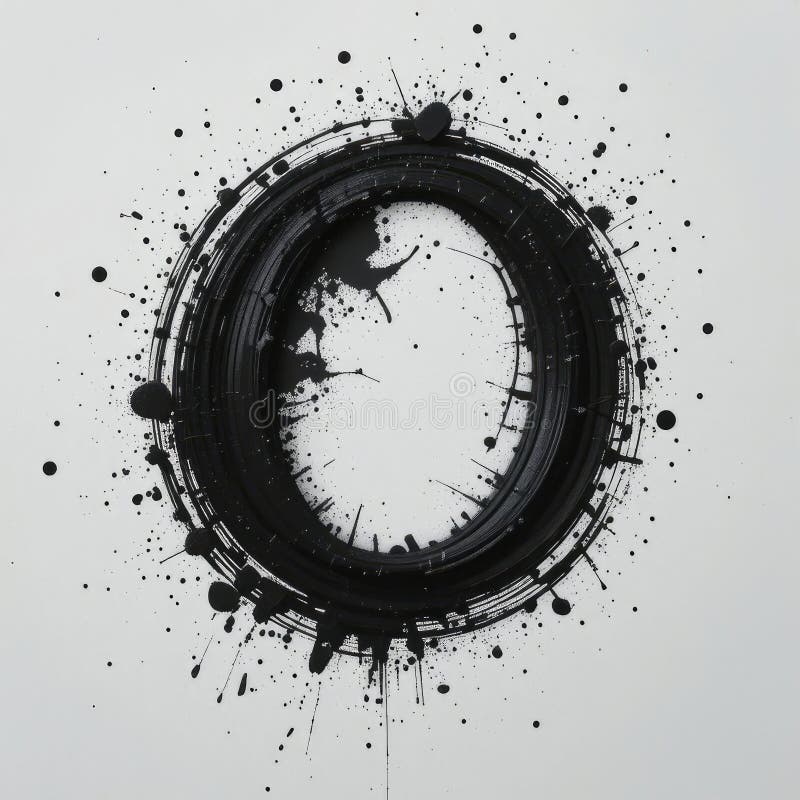 Abstract Black Paint Circle with Splatters on White Background Stock ...
