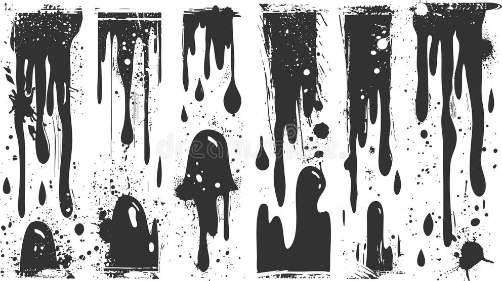 Abstract Black Paint Drips and Splatters on a White Background. Stock ...