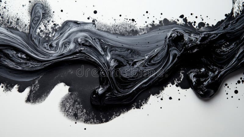 Abstract Black Paint Swirl and Splashes on White Stock Illustration ...