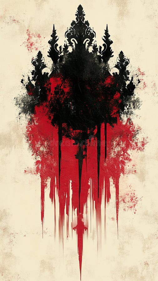 Abstract Black and Red Crown Design with Dripping Paint Stock ...