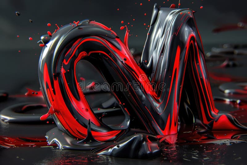 Abstract Black and Red Liquid Letter with Splats, Suitable for Design ...