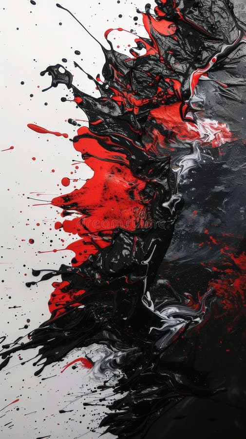 Abstract Black and Red Paint Splatter on Canvas, Expressionist Art ...