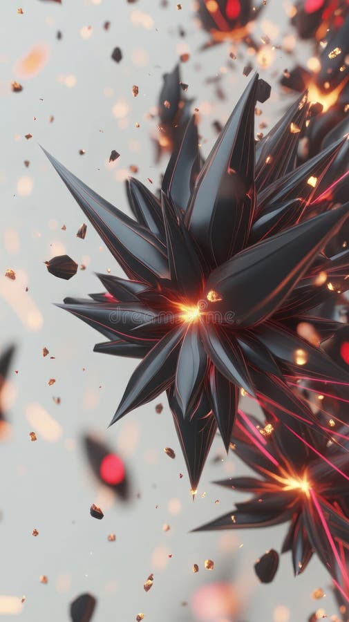 Abstract Black and Red Spiky Shapes with Glowing Elements, Creating a ...