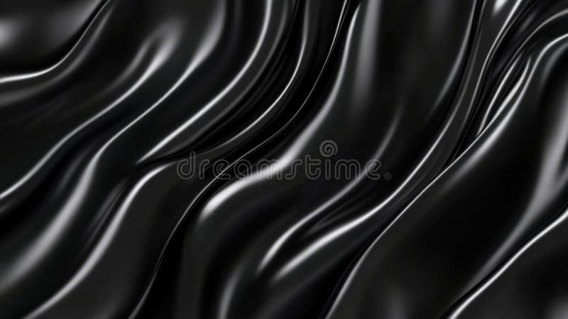 Abstract Black Satin Silk Fabric Background, Luxurious Wavy Cloth ...