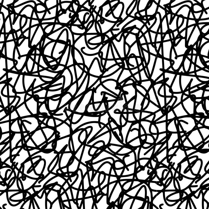 Abstract Black Scribble Seamless Vector Pattern on White Background ...