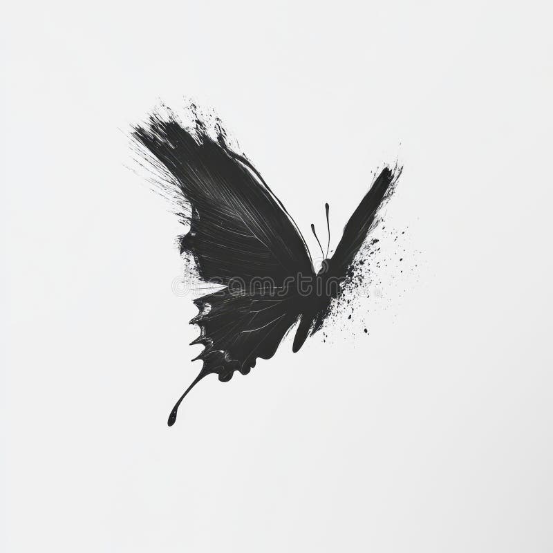 Abstract Black Silhouette of a Butterfly Dynamically Soaring Against a ...