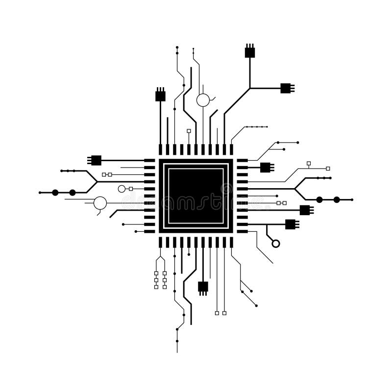Abstract Black Simple Line Cpu, Computer, Technology Doodle Outline ...