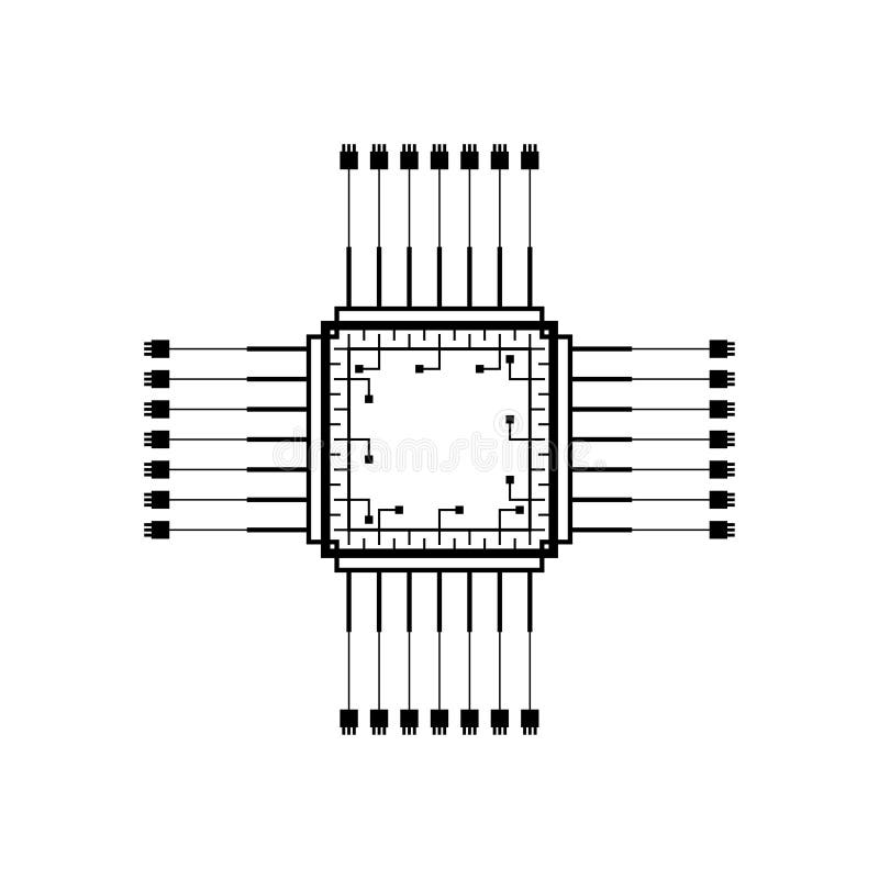 Abstract Black Simple Line Cpu, Computer, Technology Doodle Outline ...