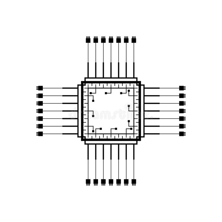Abstract Black Simple Line Cpu, Computer, Technology Doodle Outline ...