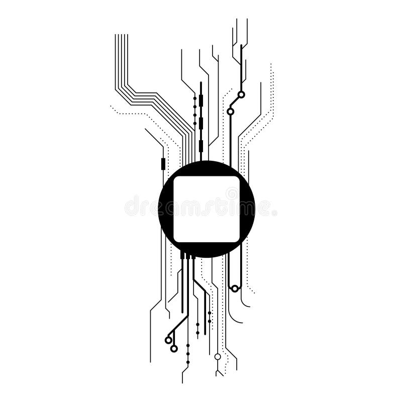 Abstract Black Simple Line Cpu Computer Technology Doodle Outline ...