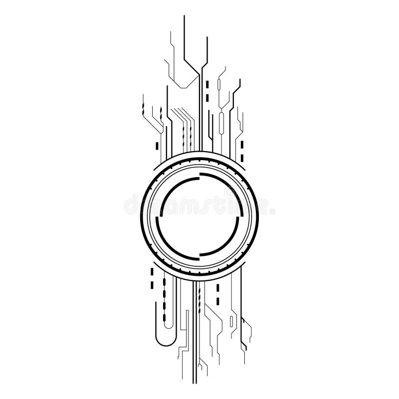 Abstract Black Simple Line Cpu Computer Technology Doodle Outline ...