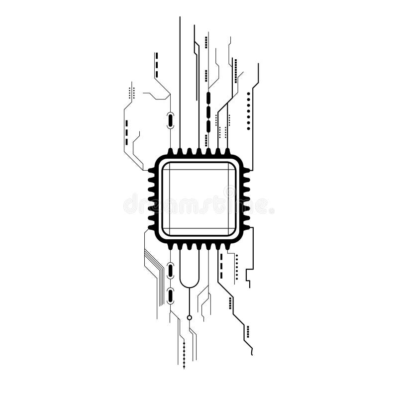 Abstract Black Simple Line Cpu Computer Technology Doodle Outline ...