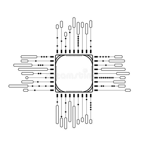 Abstract Black Simple Line Cpu Computer Technology Doodle Outline ...