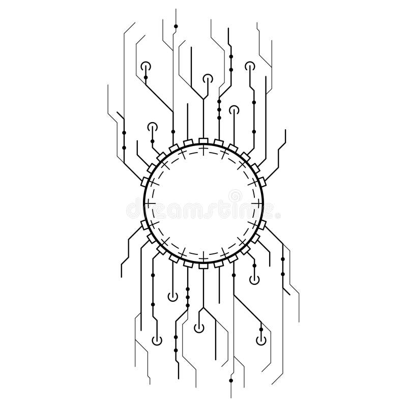 Abstract Black Simple Line Cpu Computer Technology Doodle Outline ...