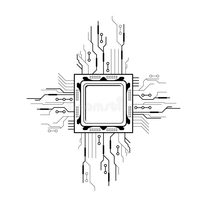 Abstract Black Simple Line Cpu Computer Technology Doodle Outline ...