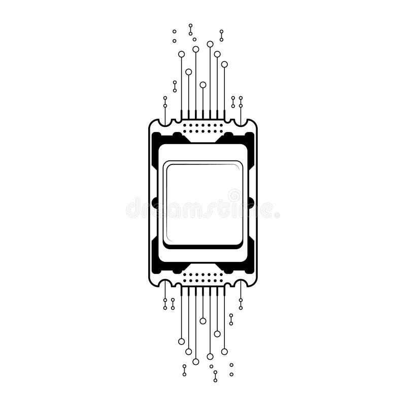Abstract Black Simple Line Cpu Computer Technology Doodle Outline ...