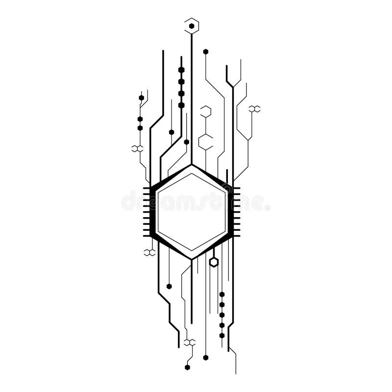 Abstract Black Simple Line Cpu Computer Technology Doodle Outline ...