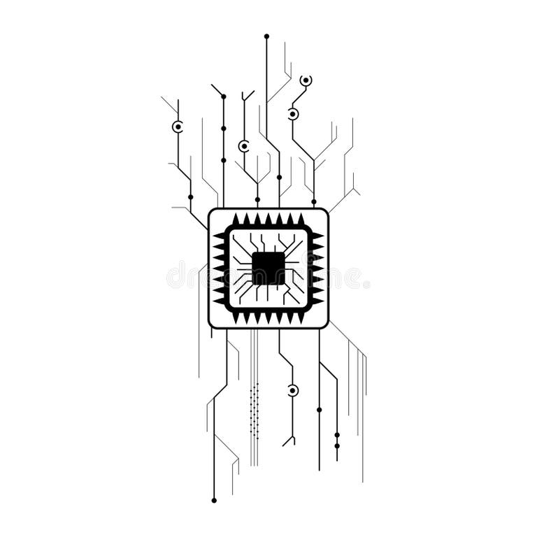 Abstract Black Simple Line Cpu Computer Technology Doodle Outline ...