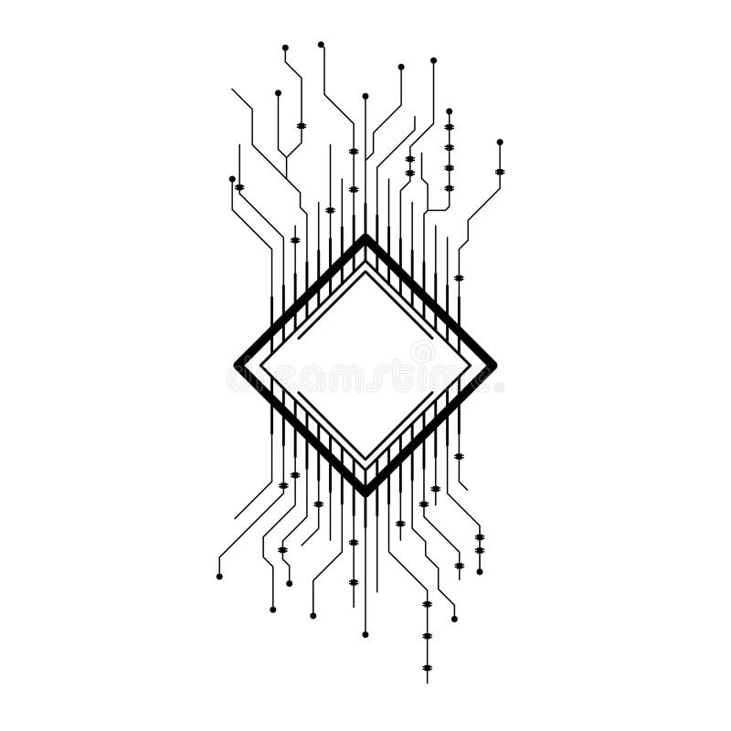Abstract Black Simple Line Cpu Computer Technology Doodle Outline ...