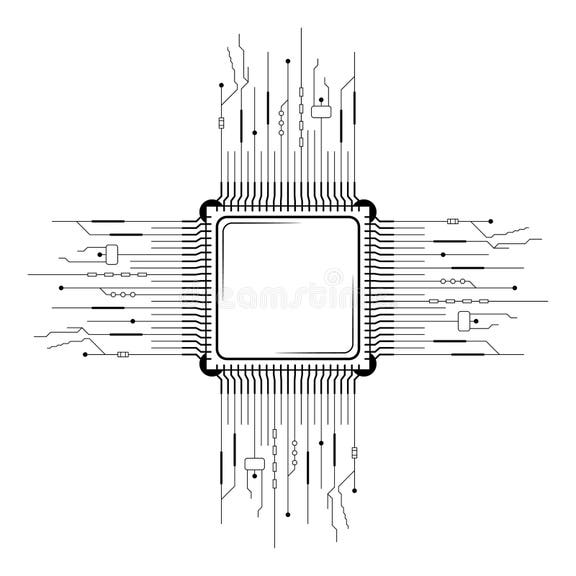 Abstract Black Simple Line Cpu Computer Technology Doodle Outline ...