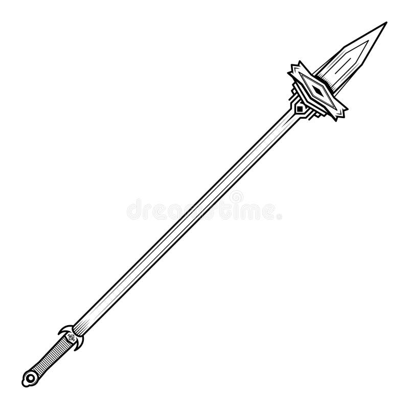 Abstract Black Simple Line Spear Weapon Doodle Outline Element Vector ...