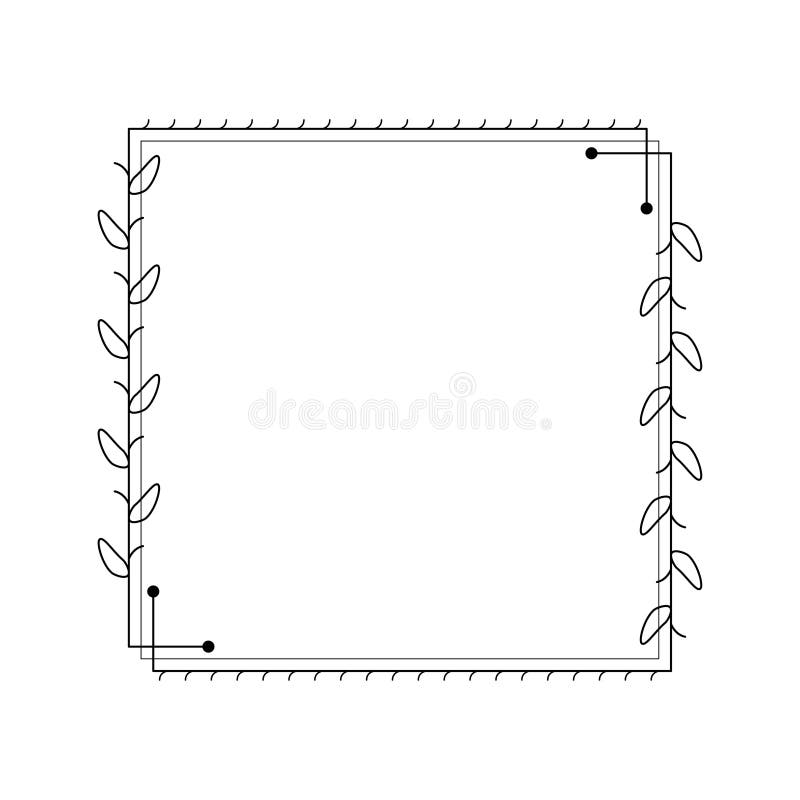 Abstract Black Simple Line Square with Leaf Leaves Frame Flowers Doodle ...