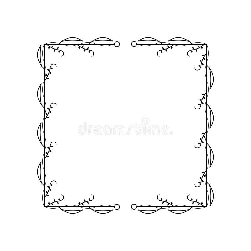 Abstract Black Simple Line Square with Leaf Leaves Frame Flowers Doodle ...