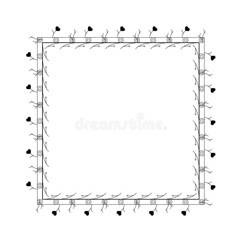 Abstract Black Simple Line Square with Leaf Leaves Frame Flowers Doodle ...