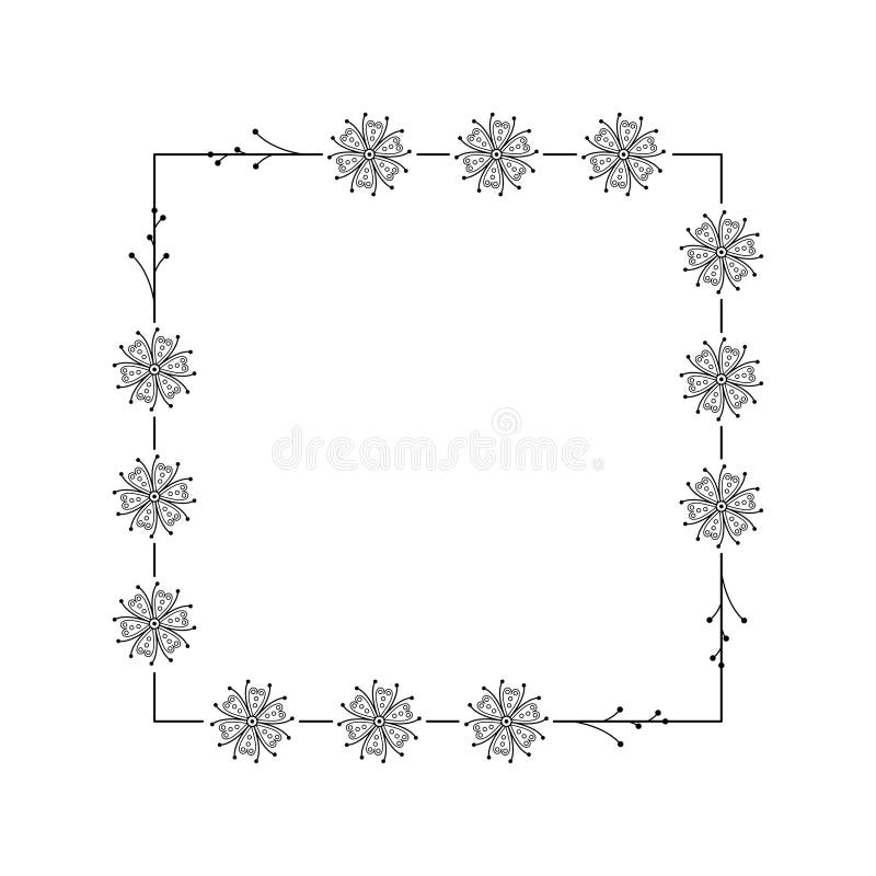 Abstract Black Simple Line Square with Leaf Leaves Frame Flowers Doodle ...