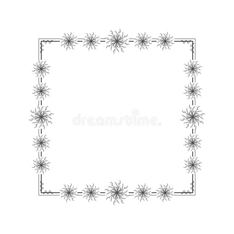 Abstract Black Simple Line Square with Leaf Leaves Frame Flowers Doodle ...