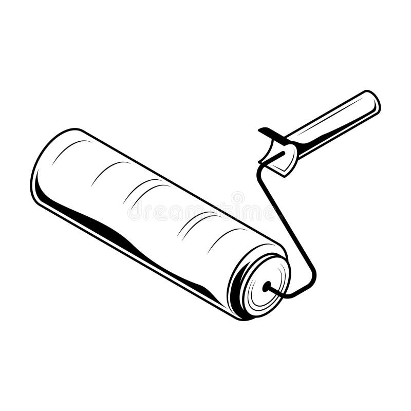 Abstract Black Simple Line Work Paint Roller Building Engineering Tools ...