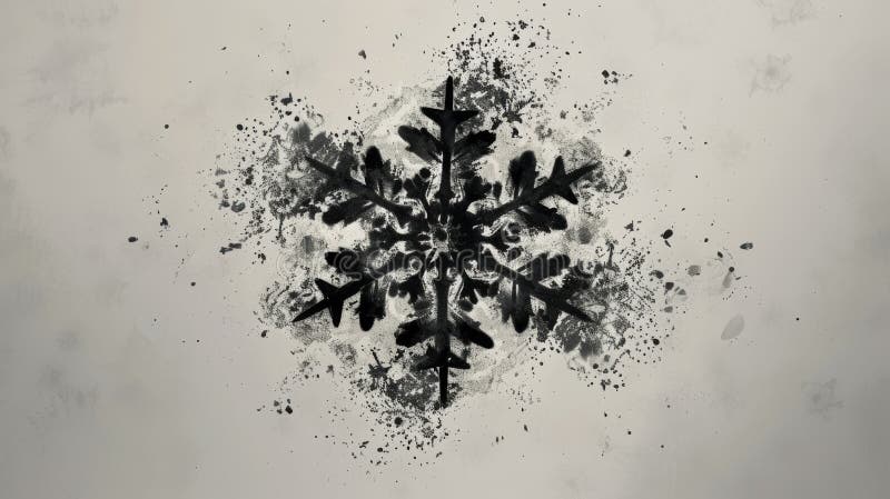 Abstract Black Snowflake Illustration with Splattered Ink Effect Stock ...